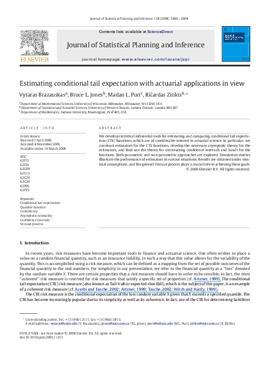 (PDF) Estimating conditional tail expectation with actuarial applications in view