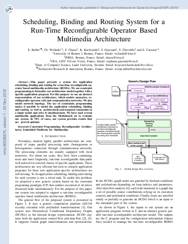 Pdf Scheduling Binding And Routing System For A Run Time Reconfigurable Operator Based