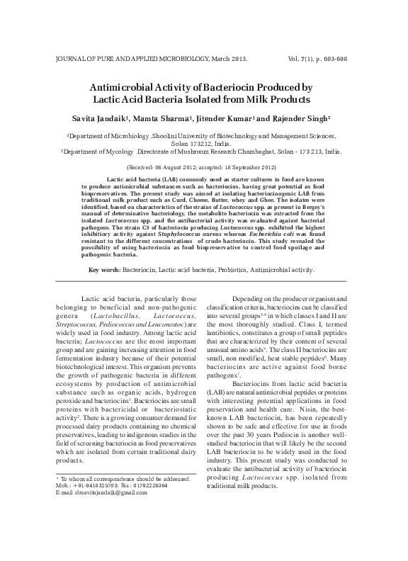 (PDF) Antimicrobial activity of bacteriocin-producing lactic acid bacteria isolated from cheeses ...