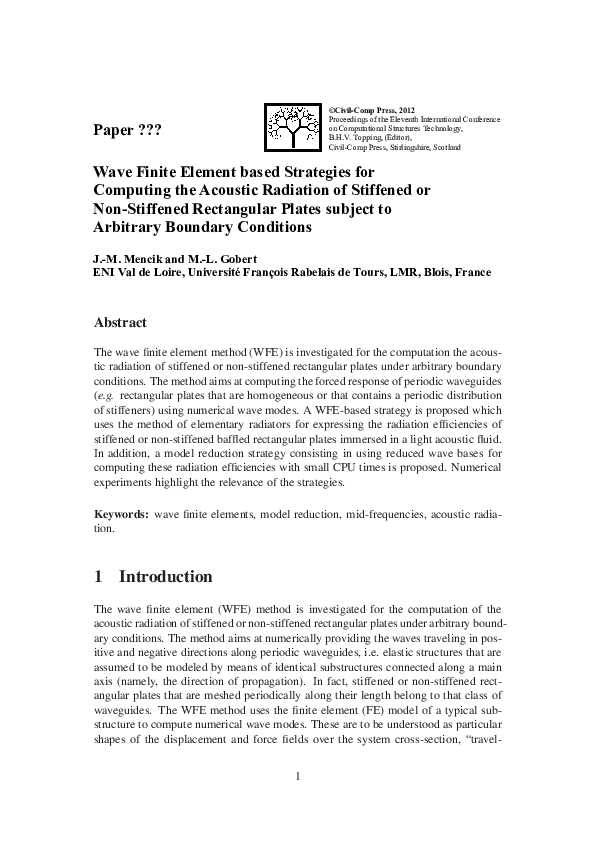 Pdf Wave Finite Element Based Strategies For Computing The Acoustic Radiation Of Stiffened Or