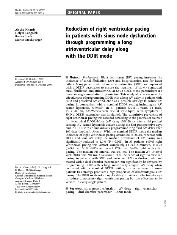 (PDF) Reduction of right ventricular pacing in patients with sinus node ...