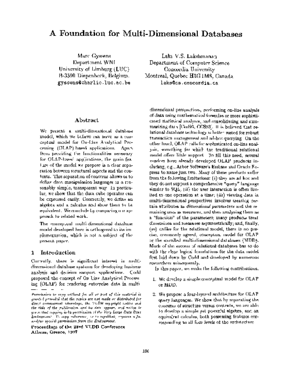 (PDF) Multidimensional Database Model for OLAP