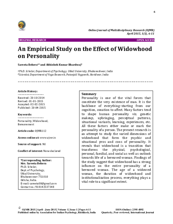 (PDF) The Effect Of Widowhood