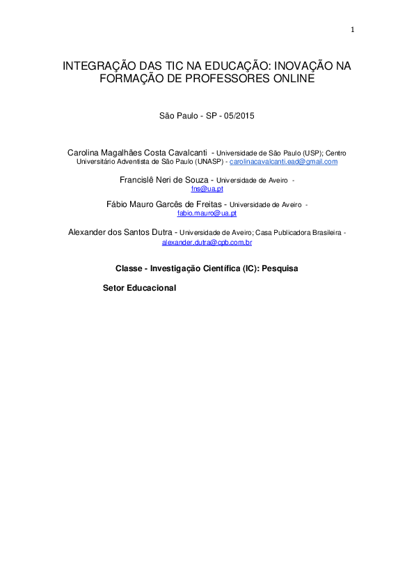 (PDF) INTEGRAÇÃO DAS TIC NA EDUCAÇÃO: inovação na formação de ...