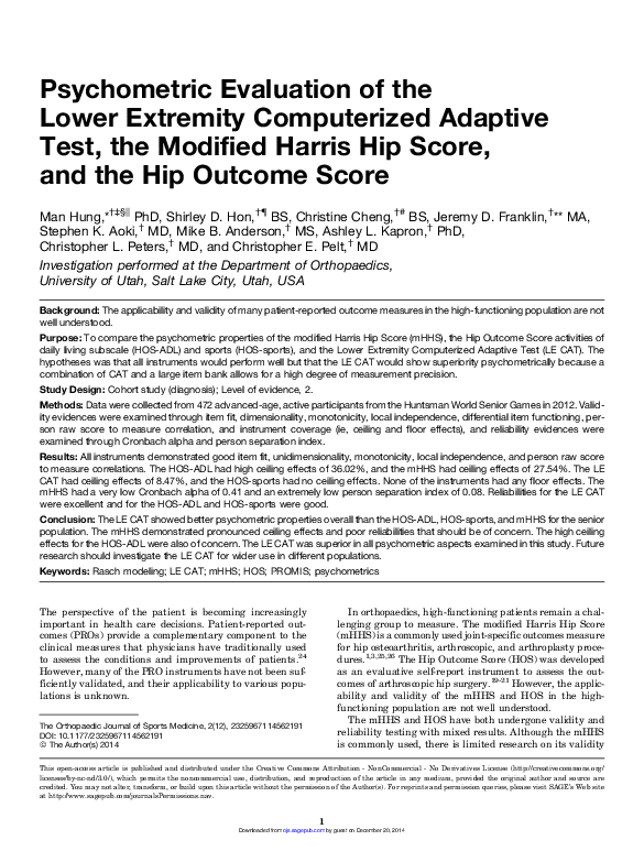 (PDF) Psychometric Evaluation of the Lower Extremity Computerized ...