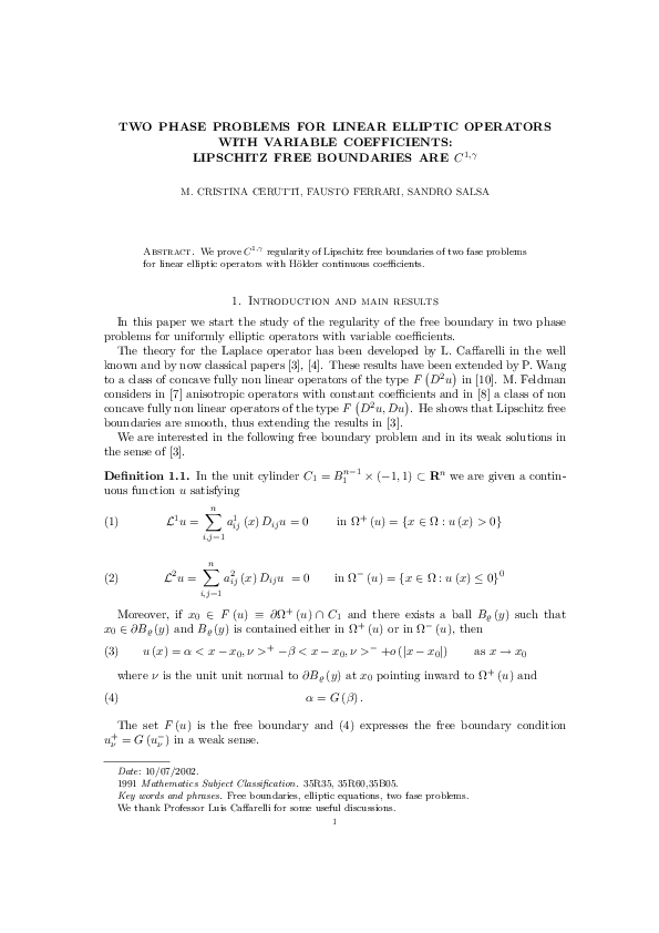 Pdf Two Phase Problems For Linear Elliptic Operators With Variable Coefficients Lipschitz