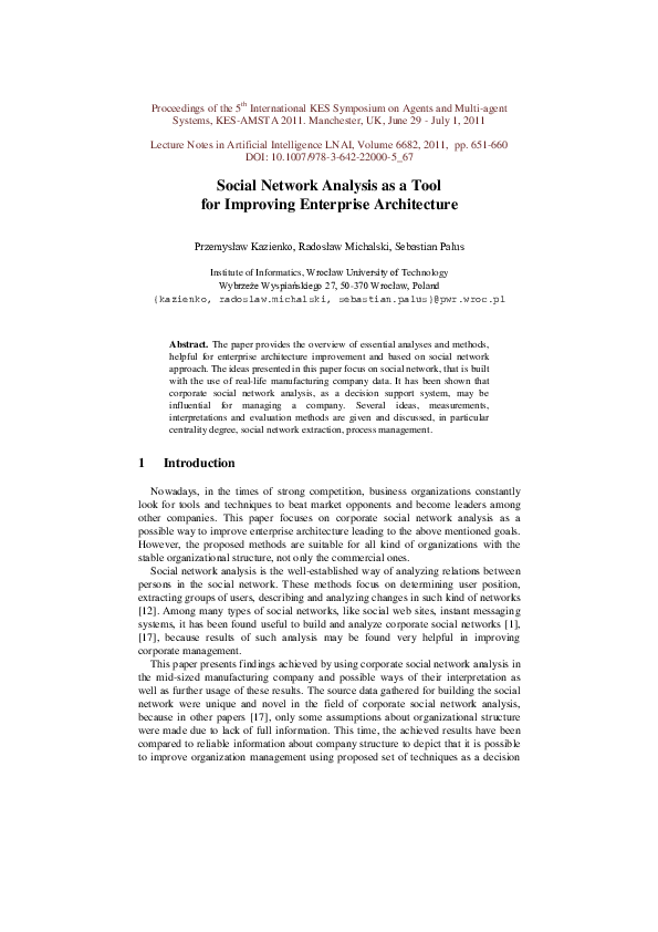 (PDF) Social Network Analysis as a Tool for Improving Enterprise ...