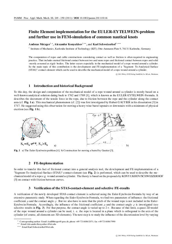 Pdf Finite Element Implementation For The Euler Eytelwein Problem And Further Use In Fem