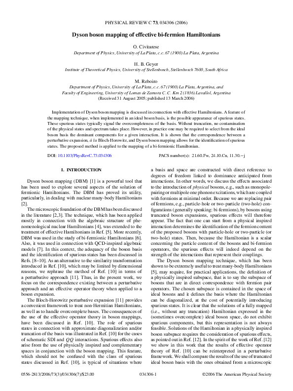 (PDF) Dyson boson mapping of effective bi-fermion Hamiltonians