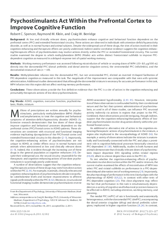 (PDF) Psychostimulants Act Within the Prefrontal Cortex to Improve ...