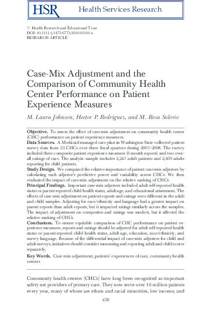 (PDF) Case-Mix Adjustment and the Comparison of Community Health Center ...