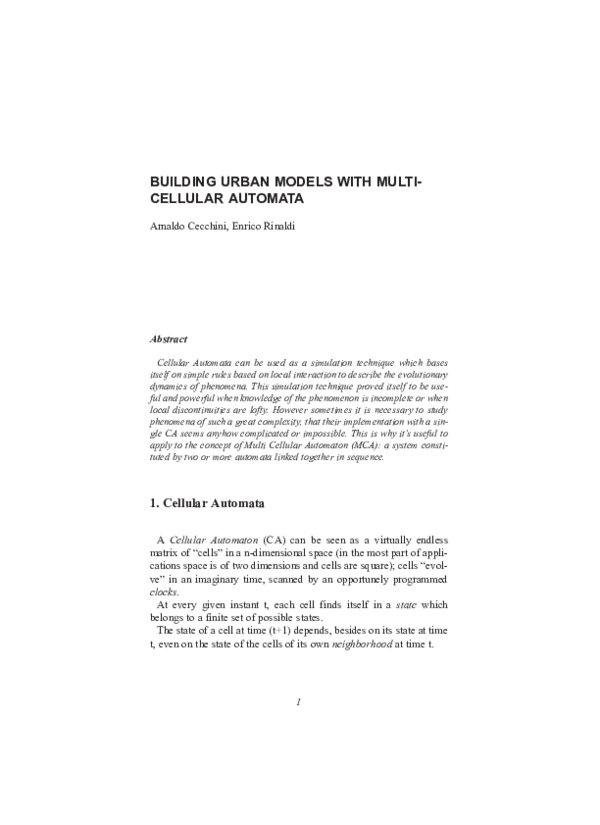 Pdf Building Urban Models With Multi Cellular Automata