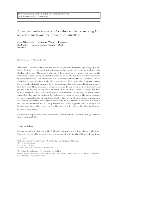 (PDF) A coupled surface/subsurface flow model accounting for air entrapment and air pressure ...