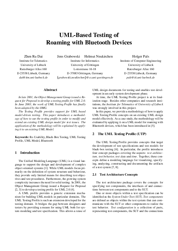 Pdf Model Based Testing With Uml Applied To A Roaming Algorithm For 3460