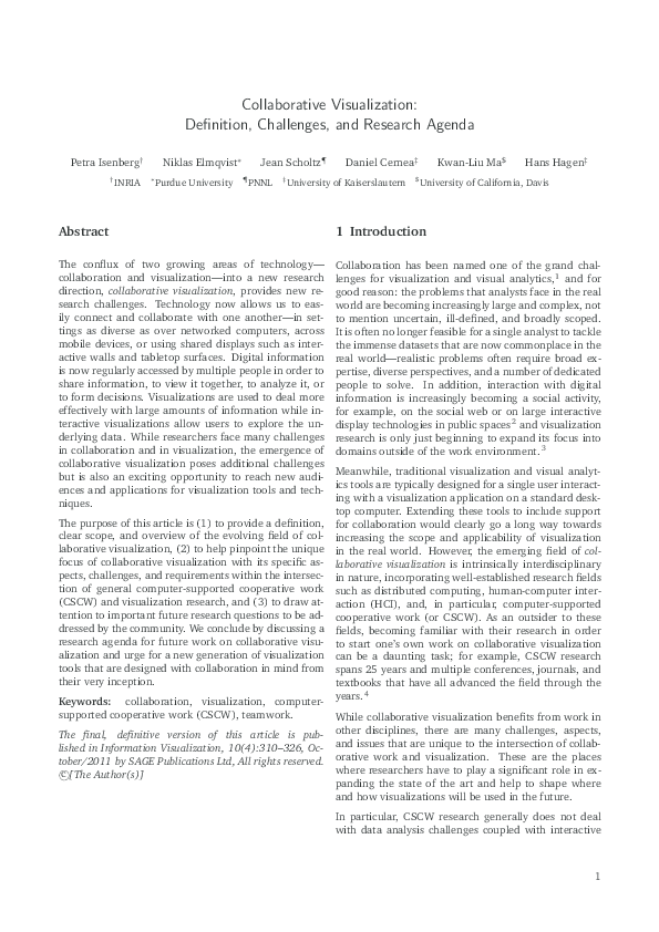 (PDF) Collaborative visualization: Definition, challenges, and research agenda