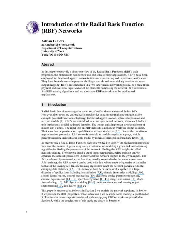 (PDF) Introduction of the radial basis function (rbf) networks