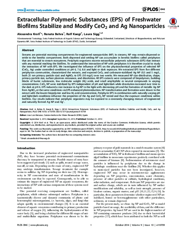 (PDF) Extracellular Polymeric Substances (EPS) of Freshwater Biofilms Stabilize and Modify CeO2 ...