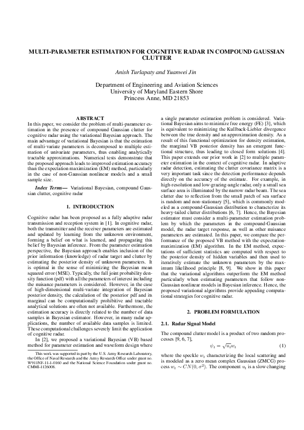 (PDF) Multi-parameter estimation for cognitive radar in compound Gaussian clutter
