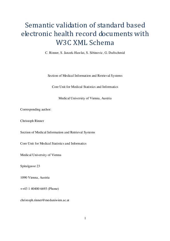 (PDF) Semantic Validation of Standard-based Electronic Health Record Documents with W3C XML Schema