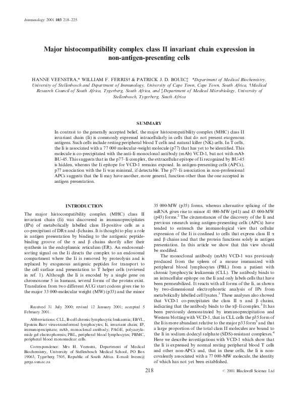 (PDF) Major histocompatibility complex class II invariant chain ...