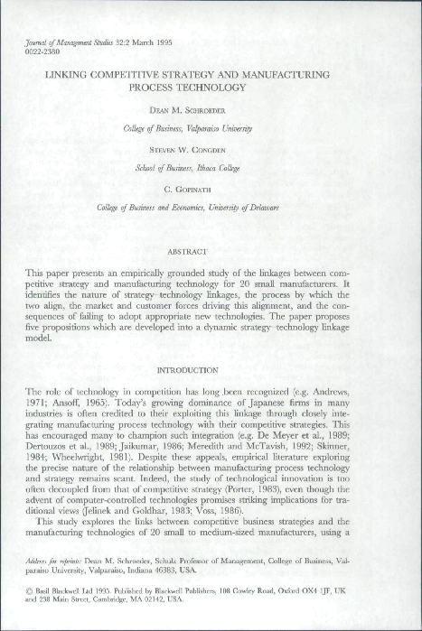 (PDF) Linking competitive strategy and manufacturing process technology