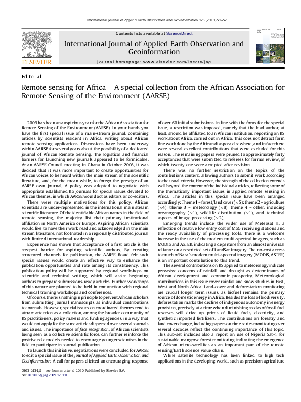 (PDF) Remote sensing for Africa – A special collection from the African ...