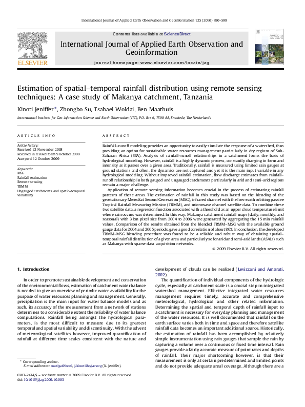 Pdf Estimation Of Spatial Temporal Rainfall Distribution Using Remote Sensing Techniques A
