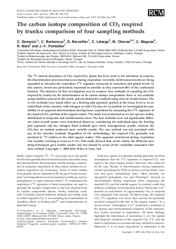 (PDF) The carbon isotope composition of CO2 respired by trunks ...