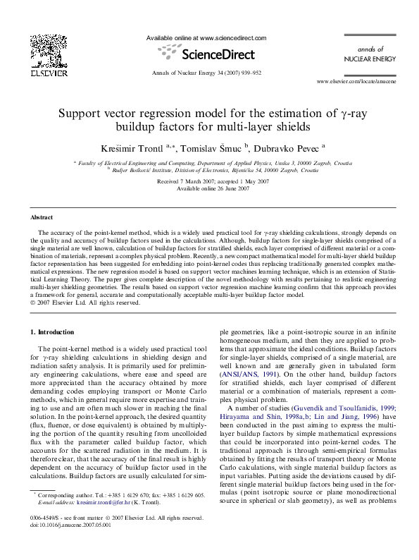 (PDF) Support vector regression model for the estimation of γ-ray buildup factors for multi ...