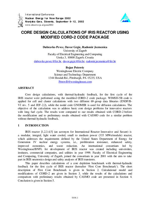 (PDF) Core Design Calculations of IRIS Reactor Using Modified CORD-2 ...