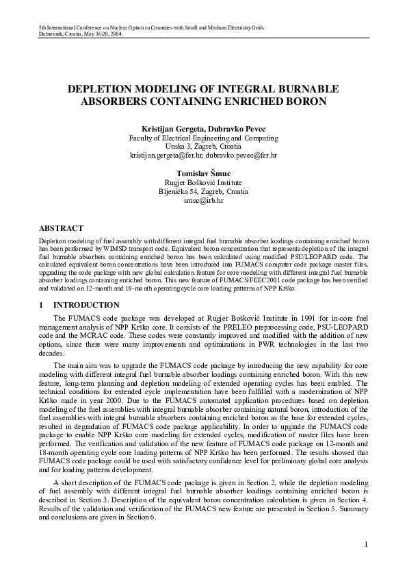 (PDF) DEPLETION MODELING OF INTEGRAL BURNABLE ABSORBERS CONTAINING ...