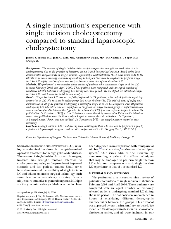 (PDF) Single-incision laparoscopic cholecystectomy: Initial experience with different ...