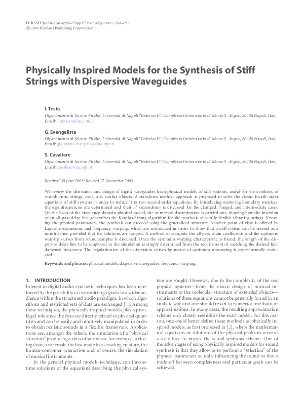 (PDF) Physically Inspired Models for the Synthesis of Stiff Strings with Dispersive Waveguides