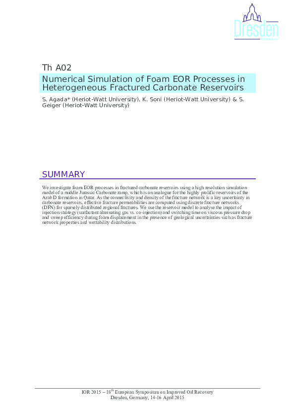 (PDF) Numerical Simulation of Foam EOR processes in Heterogeneous Fractured Carbonate Reservoirs