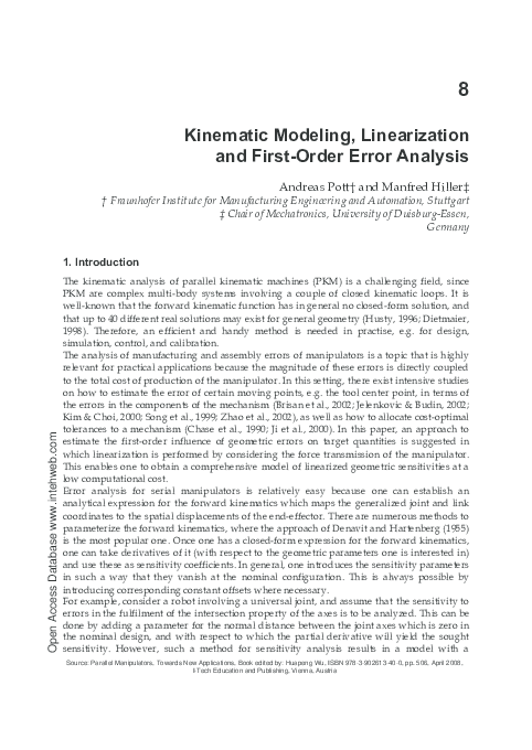 Pdf Kinematic Modeling Linearization And First Order Error Analysis