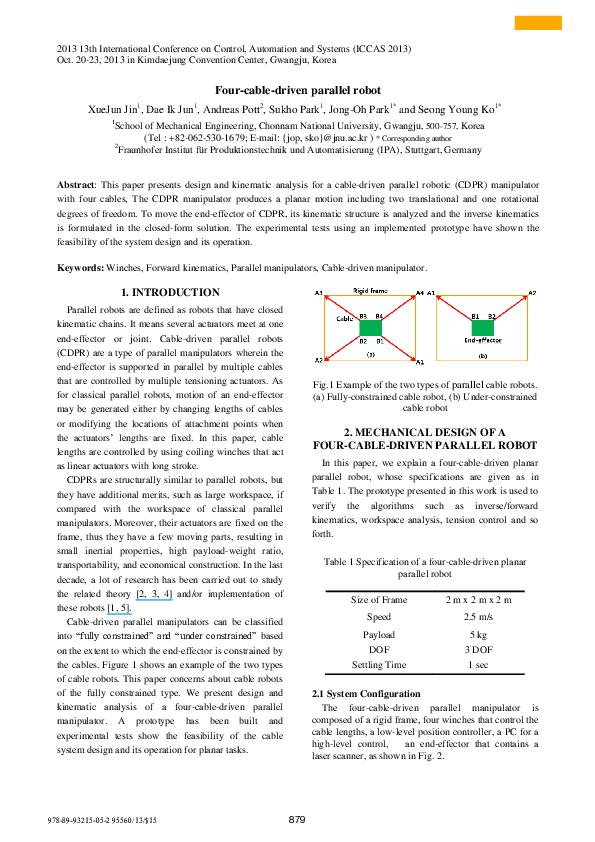 (PDF) Four-cable-driven parallel robot (PDF) Four-cable-driven parallel robot