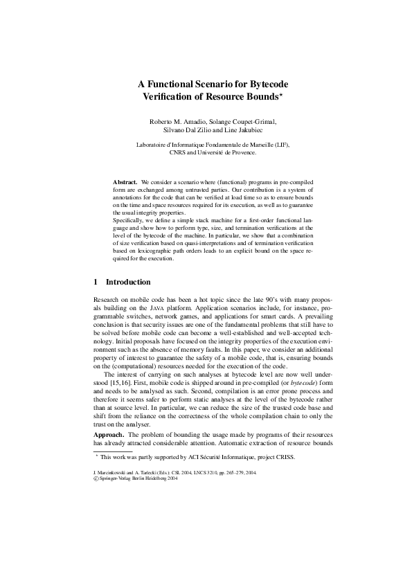 (PDF) A Functional Scenario for Bytecode Verification of Resource Bounds