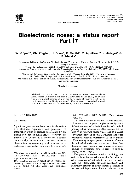 (PDF) Bioelectronic noses: a status report Part I