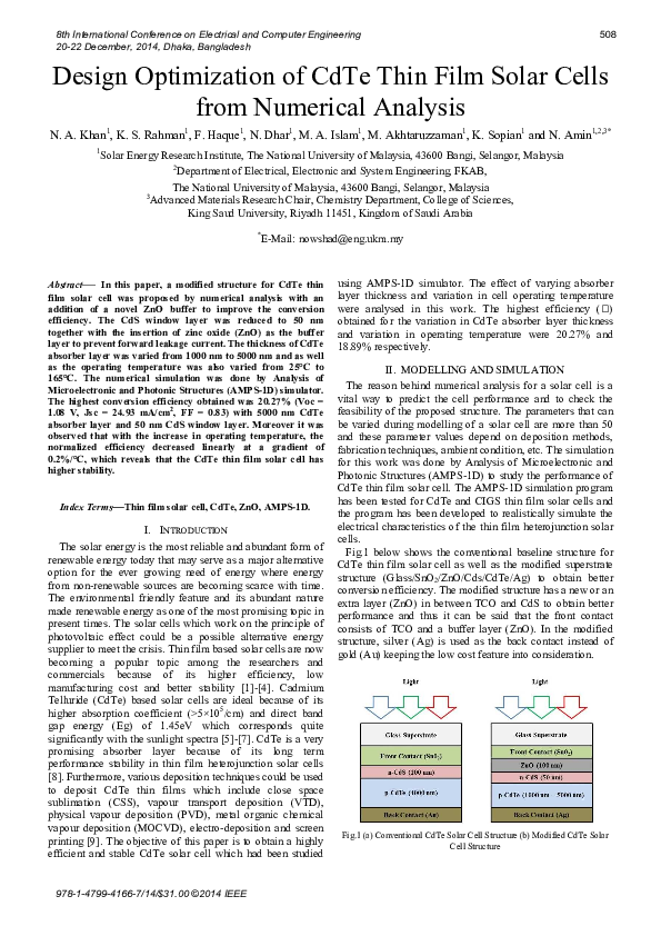 Design Optimization of CdTe Thin Film Solar Cells from Numerical Analysis