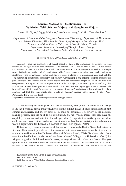 (PDF) Science motivation questionnaire II: Validation with science ...