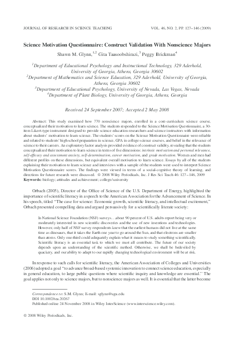 (PDF) Science Motivation Questionnaire: Construct validation with ...