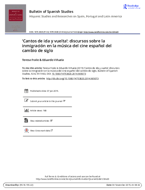 (PDF) ‘Cantos de ida y vuelta’: discursos sobre la inmigración en la ...