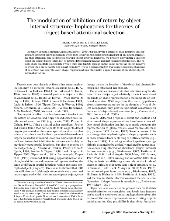 (PDF) The modulation of inhibition of return by objectinternal structure: Implications for ...