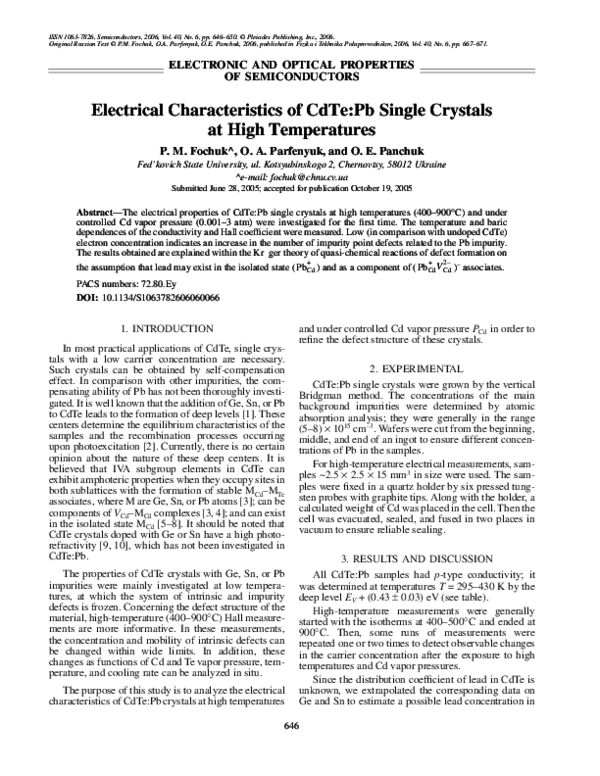 (PDF) Electrical characteristics of CdTe:Pb single crystals at high ...