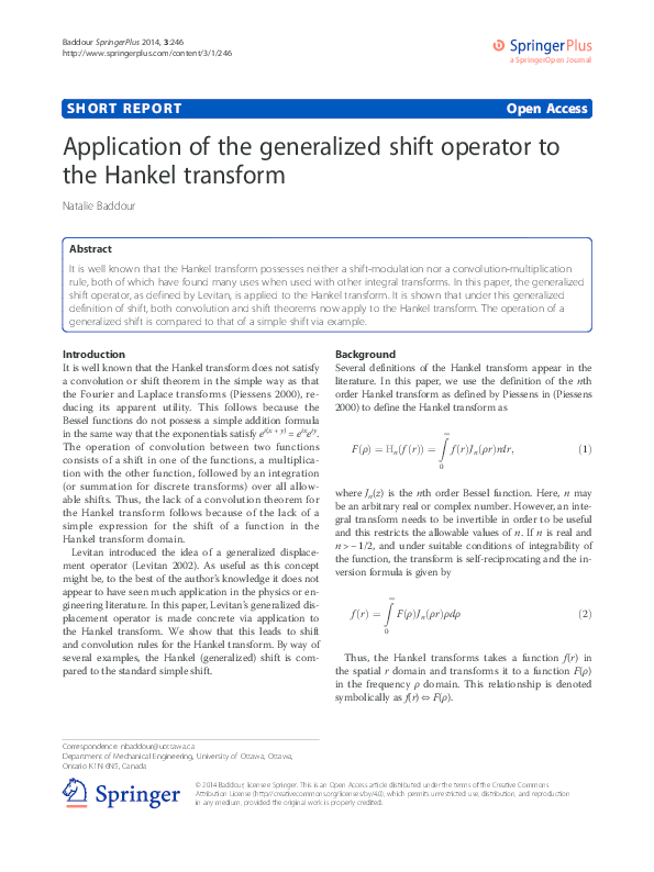 (PDF) Application of the generalized shift operator to the Hankel transform