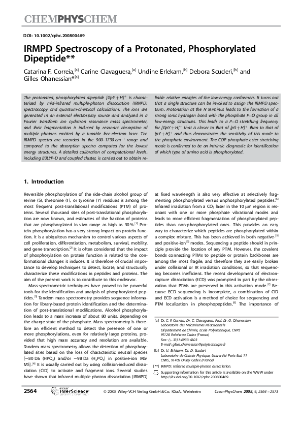 (PDF) IRMPD Spectroscopy of a Protonated, Phosphorylated Dipeptide