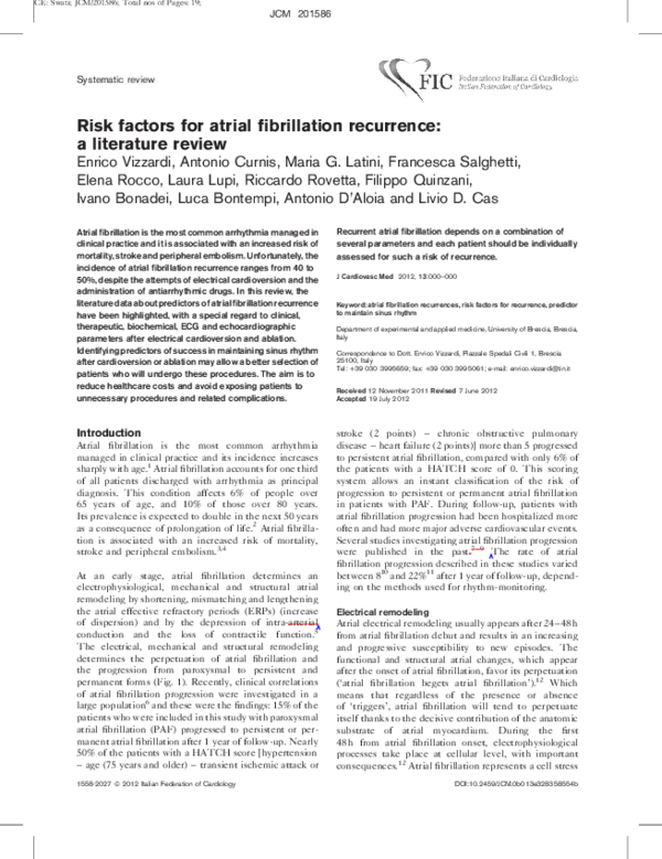 (PDF) Risk factors for atrial fibrillation recurrence