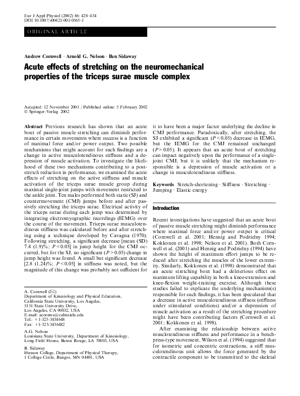 (PDF) Acute effects of stretching on the neuromechanical properties of ...