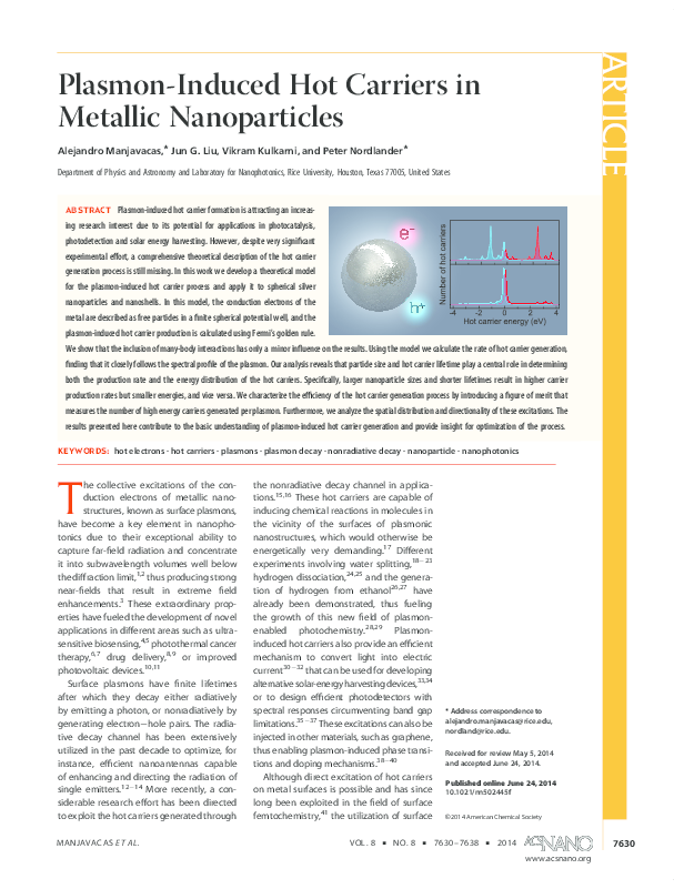 (PDF) Plasmon-induced hot carriers in metallic nanoparticles