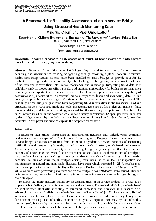 (PDF) A framework for reliability assessment of an in-service bridge using structural health ...